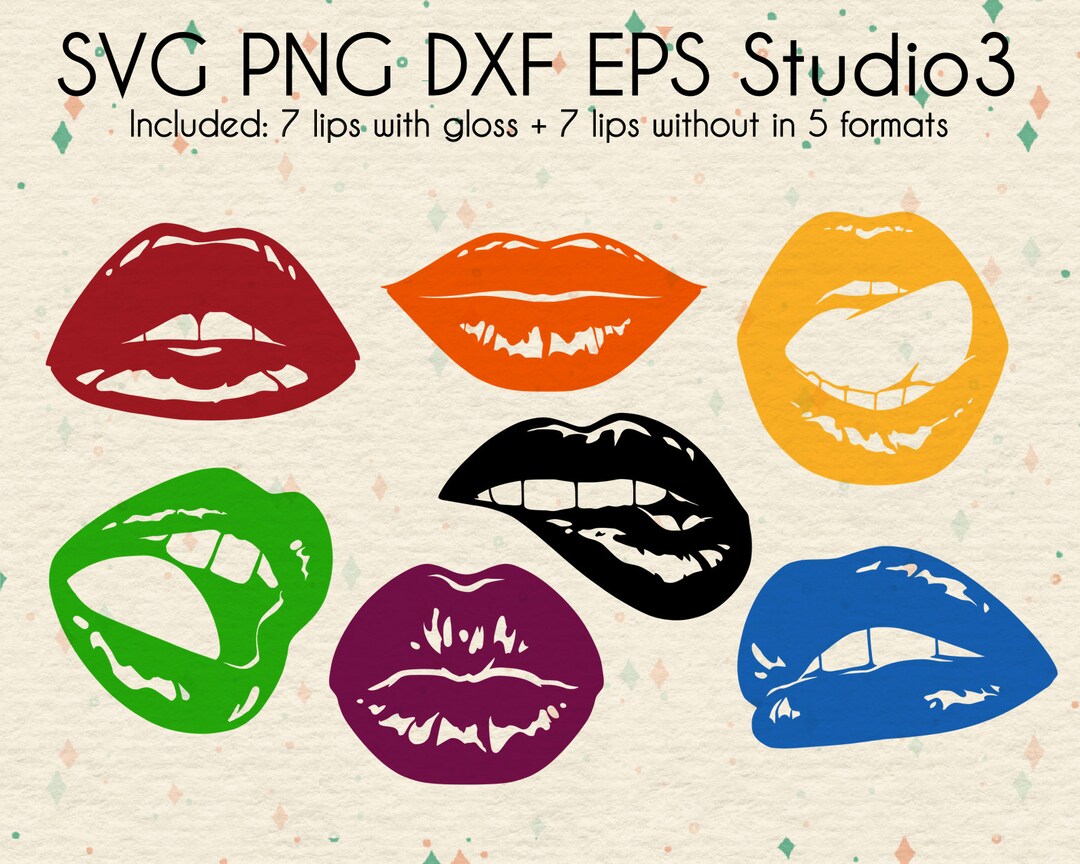 Rainbow Lips SVG Cut Files Kiss Lips Design Sexy Biting Lips SVG Glossy ...