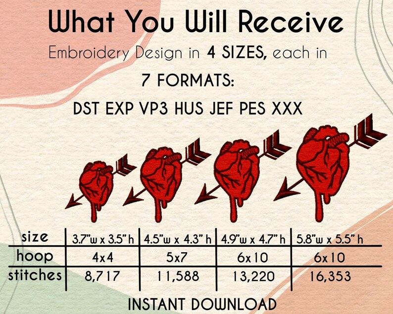 Heart and Arrow Machine Embroidery Design. 4 Sizes in PES - Etsy