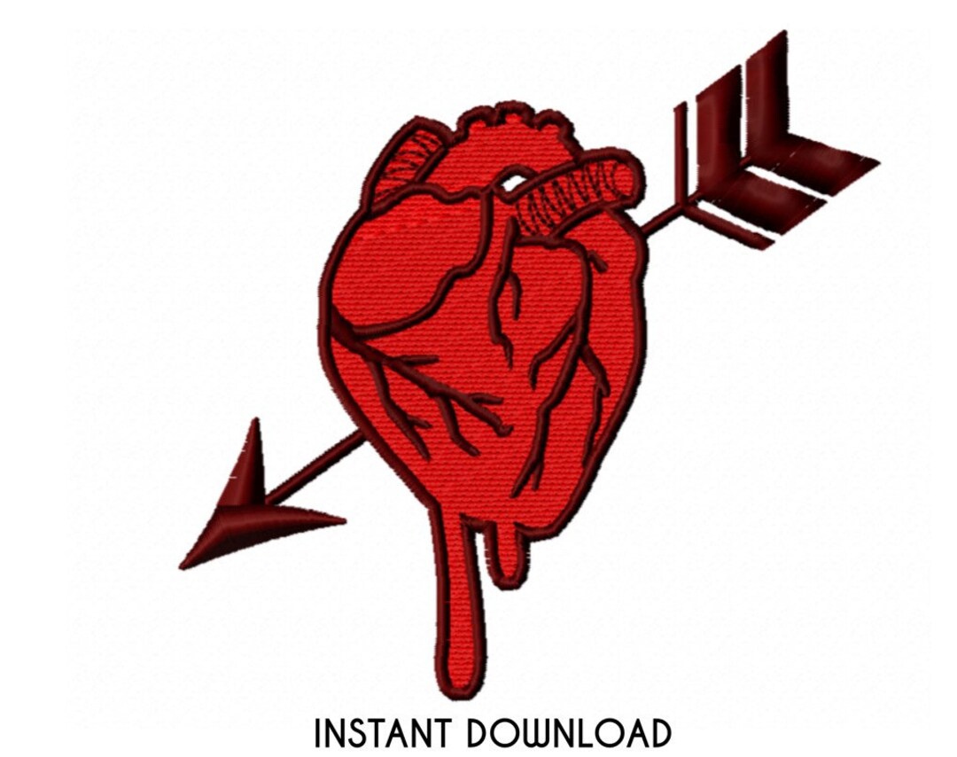 Heart and Arrow Machine Embroidery Design. 4 Sizes in PES, DST, JEF ...