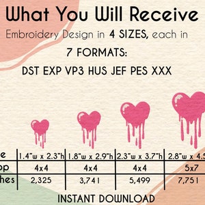 Melting Heart Machine Embroidery Design. 4 Sizes in PES, DST, JEF, Etc ...