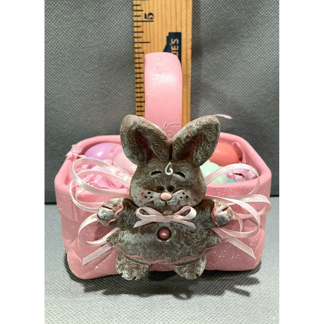 4'' Ceramic Pink Easter Basket With Eggs - Etsy