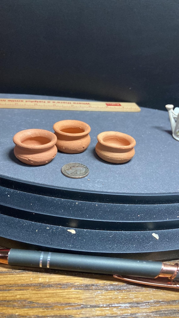 Set of 3 Small Pottery Clay Pots 1/2'' Tall - Etsy