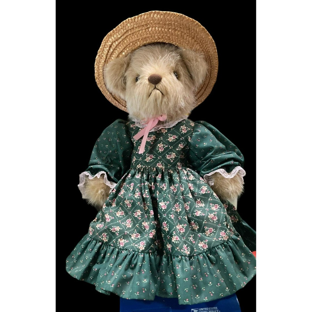 16'' Posable Teddy Bear in Green Dress and Hat , on Stand - Etsy