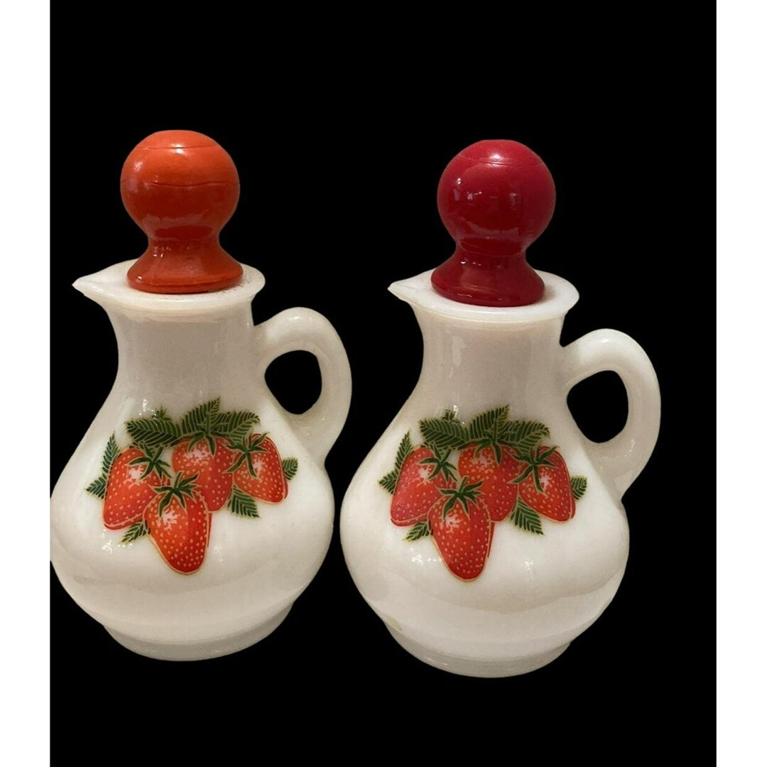 Avon Milk Glass Bath Foam Pitchers- Strawberries and Cream Set of 2 - Etsy
