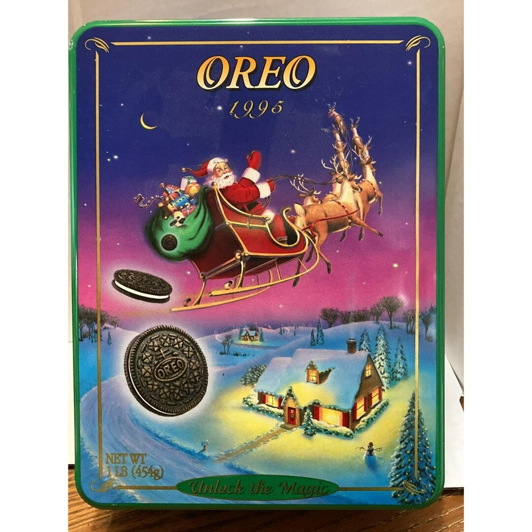 Oreo Christmas 1995 , Unlock the Magic, Metal Tin, 8" H X 6 " W X 2.5 ...