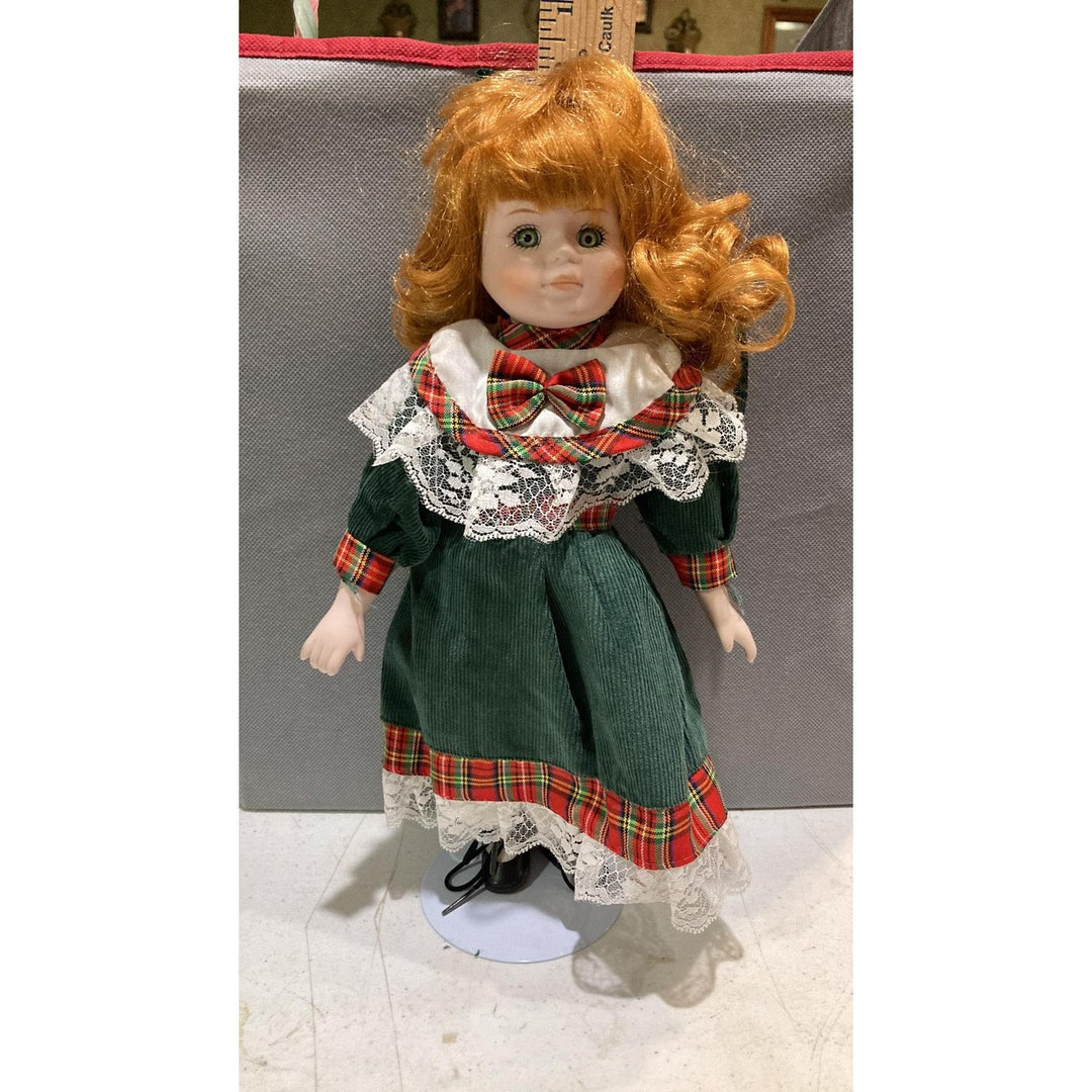 12'' Porcelain Doll, Red Hair and Green Dress - Etsy
