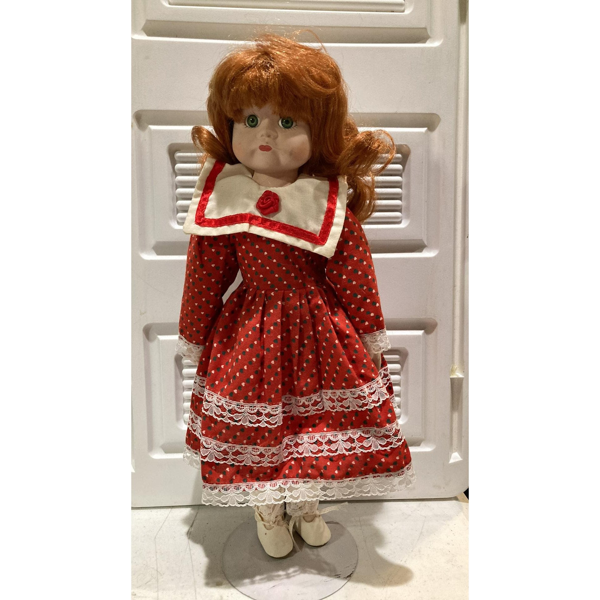 15'' Porcelain Doll, Red Hair, Green Eyes, and Red Dress, Vintage - Etsy