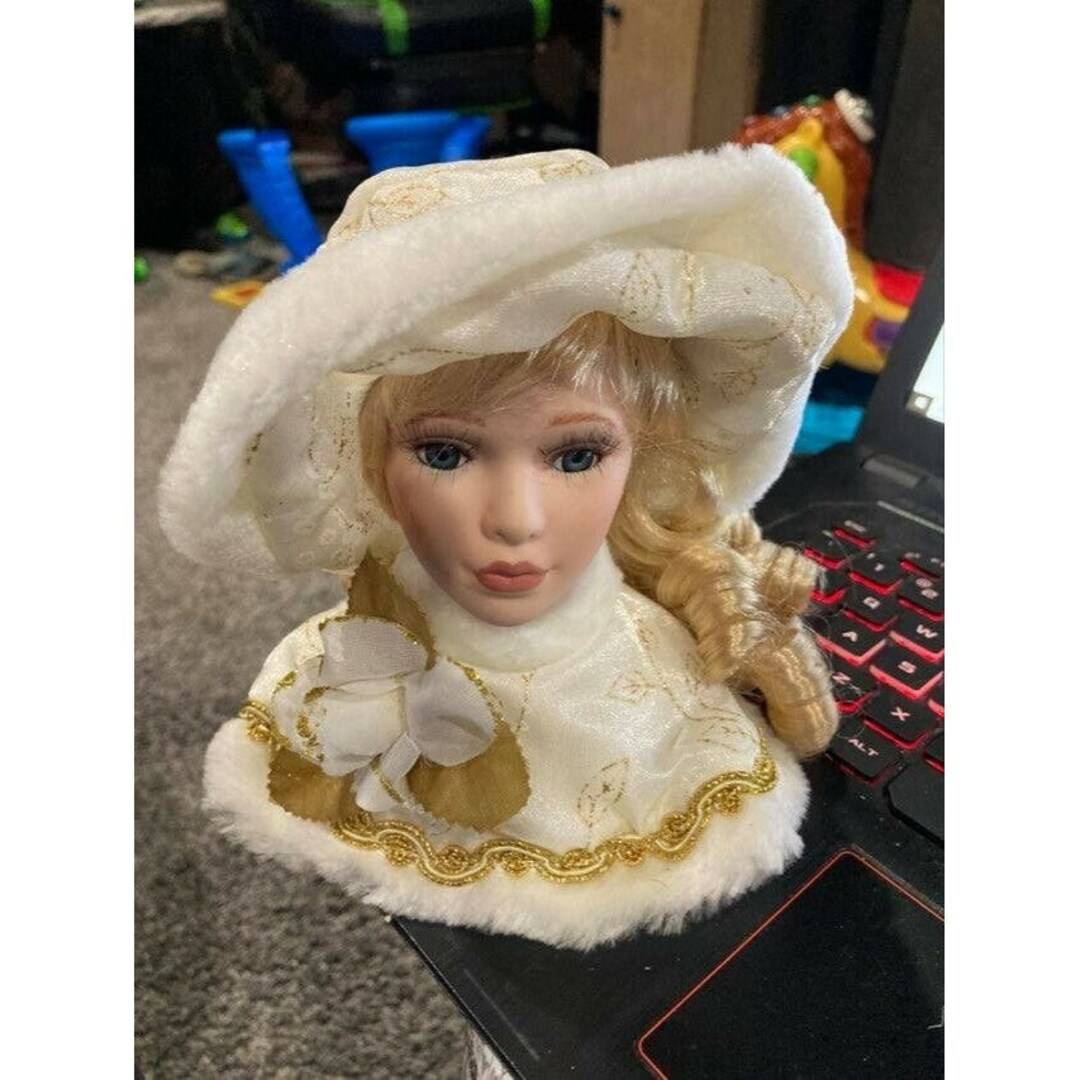 Porcelain Doll Head Shoulders Gorgeous Blond Hair With White and Gold ...