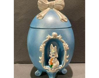 Charming Vintage Ceramic Bunny Figure With Wagon Candy / Egg Dish Hand ...
