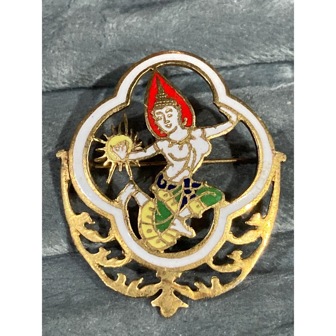 Vintage Thailand Enameled Dancing Figure Brooch With Gold-toned Finish ...