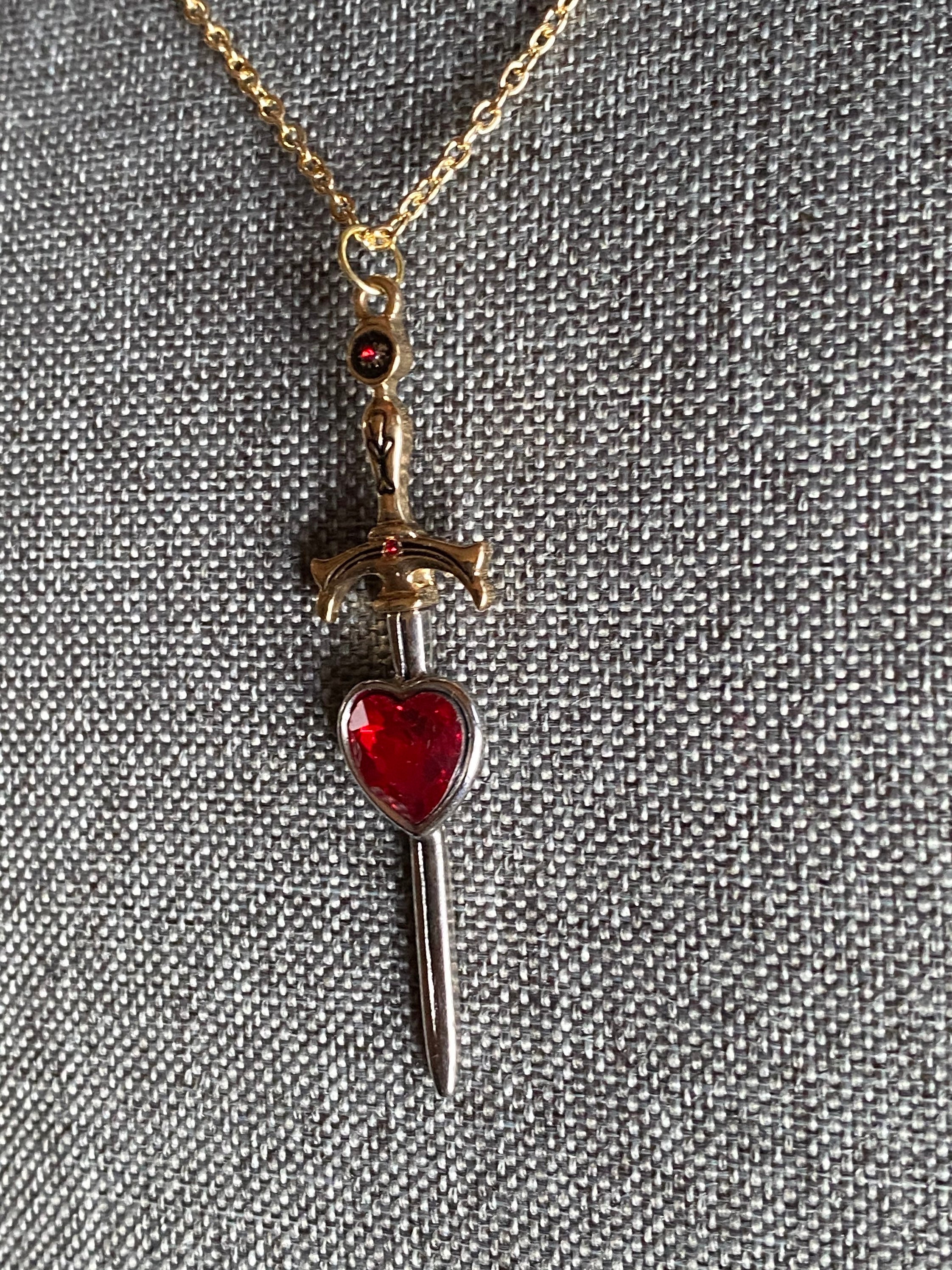 Rhinestone Heart Sword Necklace - Etsy