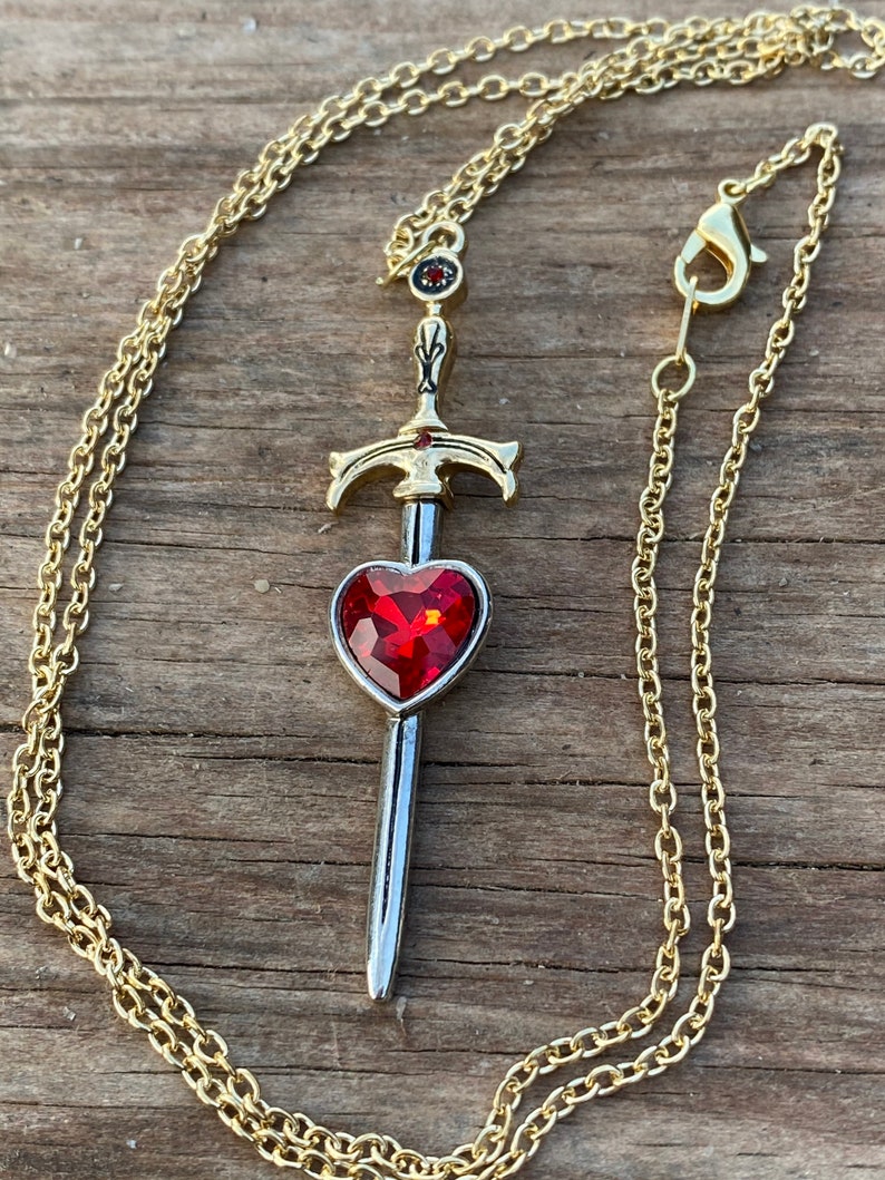 Rhinestone Heart Sword Necklace - Etsy