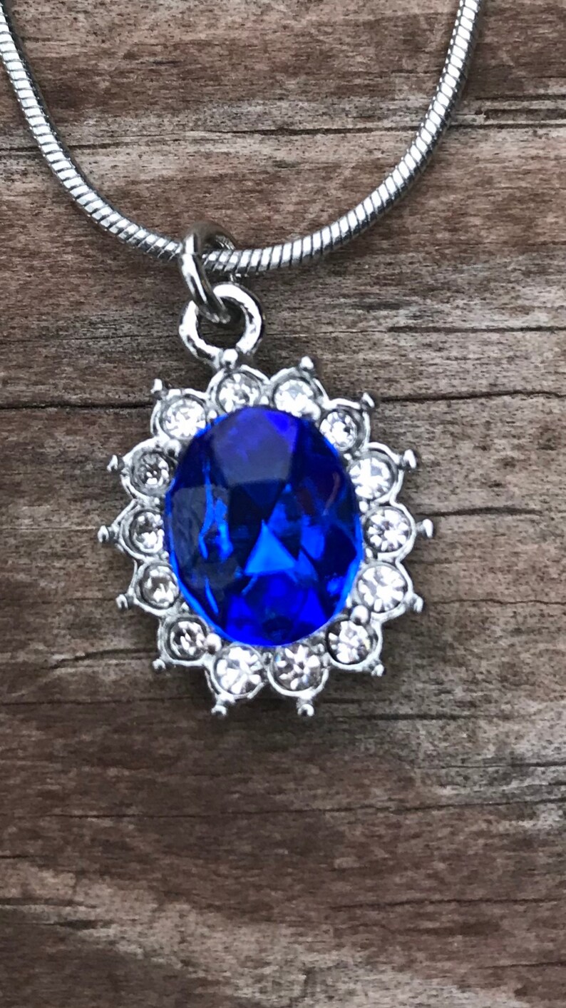 Sapphire Oval Rhinestone Necklace - Etsy