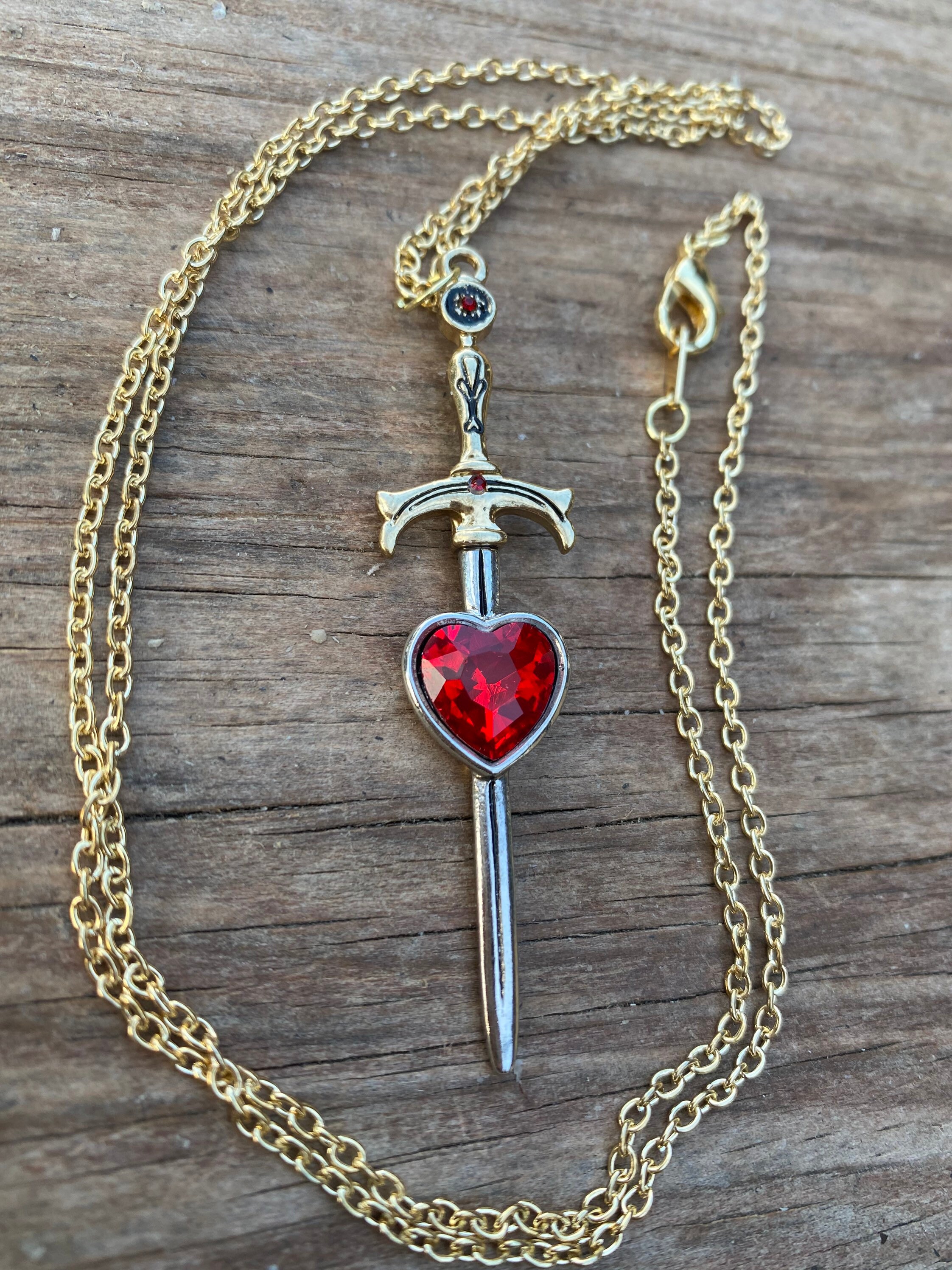Rhinestone Heart Sword Necklace - Etsy
