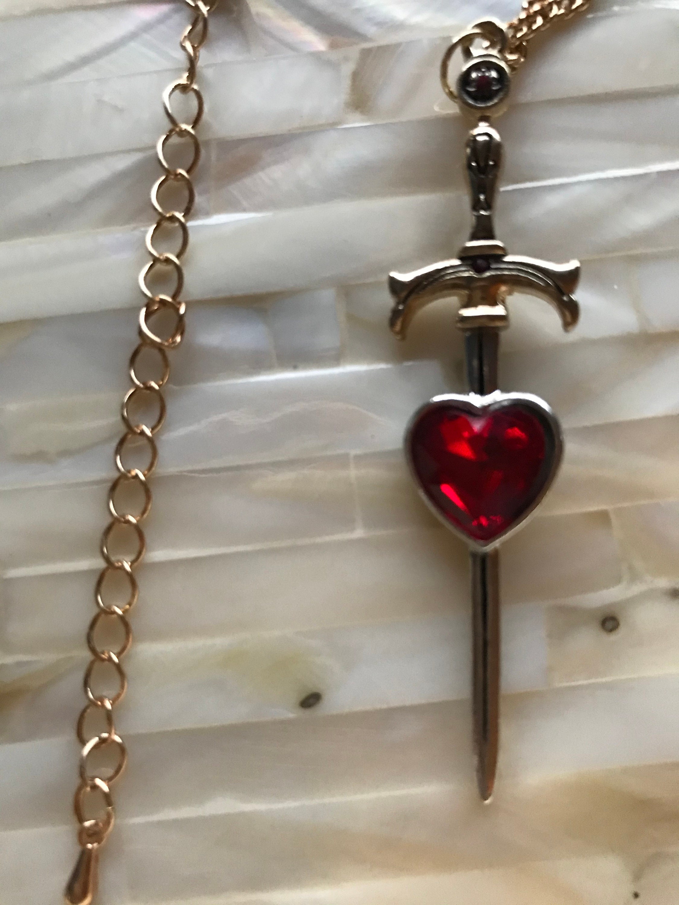 Rhinestone Heart Sword Necklace | Etsy