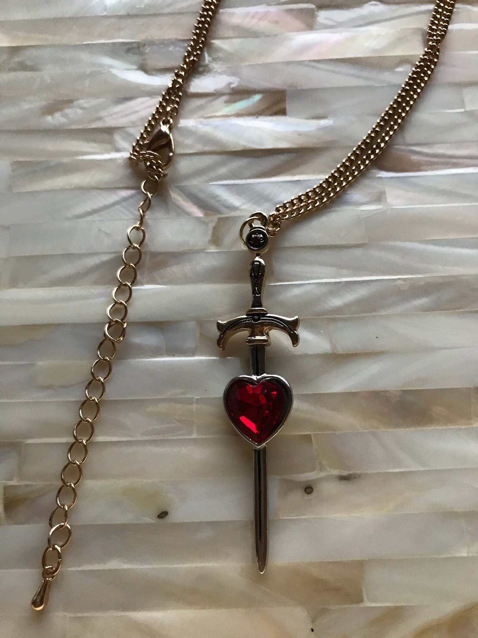 Rhinestone Heart Sword Necklace | Etsy