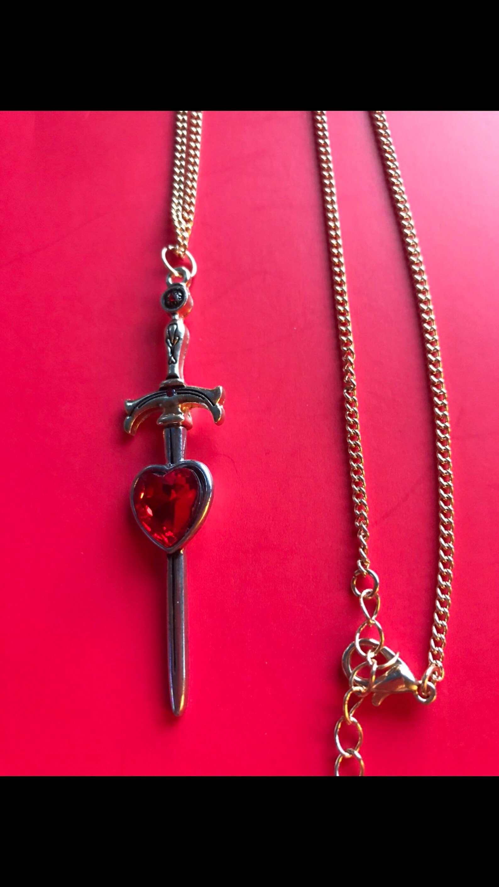 Rhinestone Heart Sword Necklace | Etsy