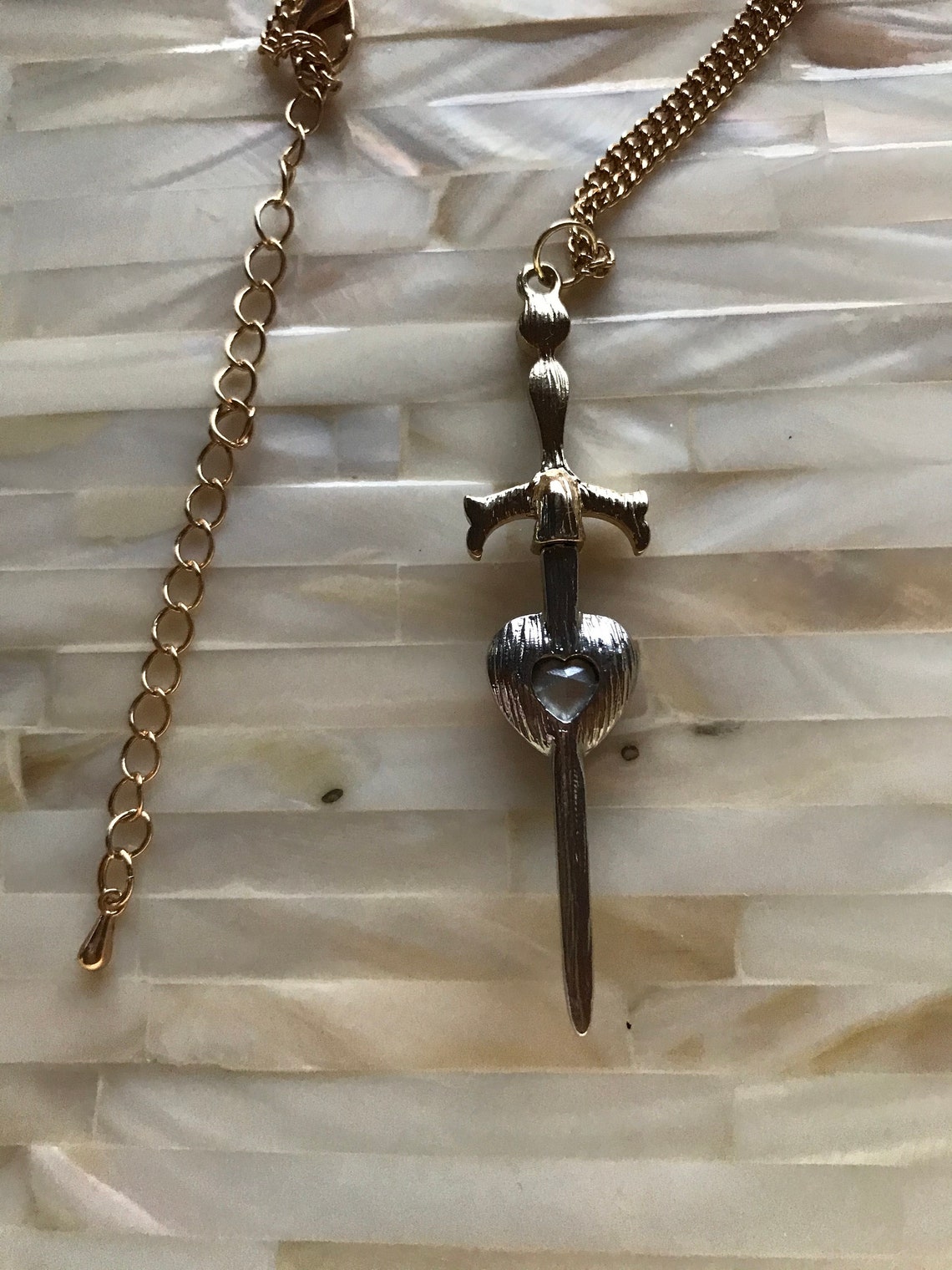 Rhinestone Heart Sword Necklace | Etsy