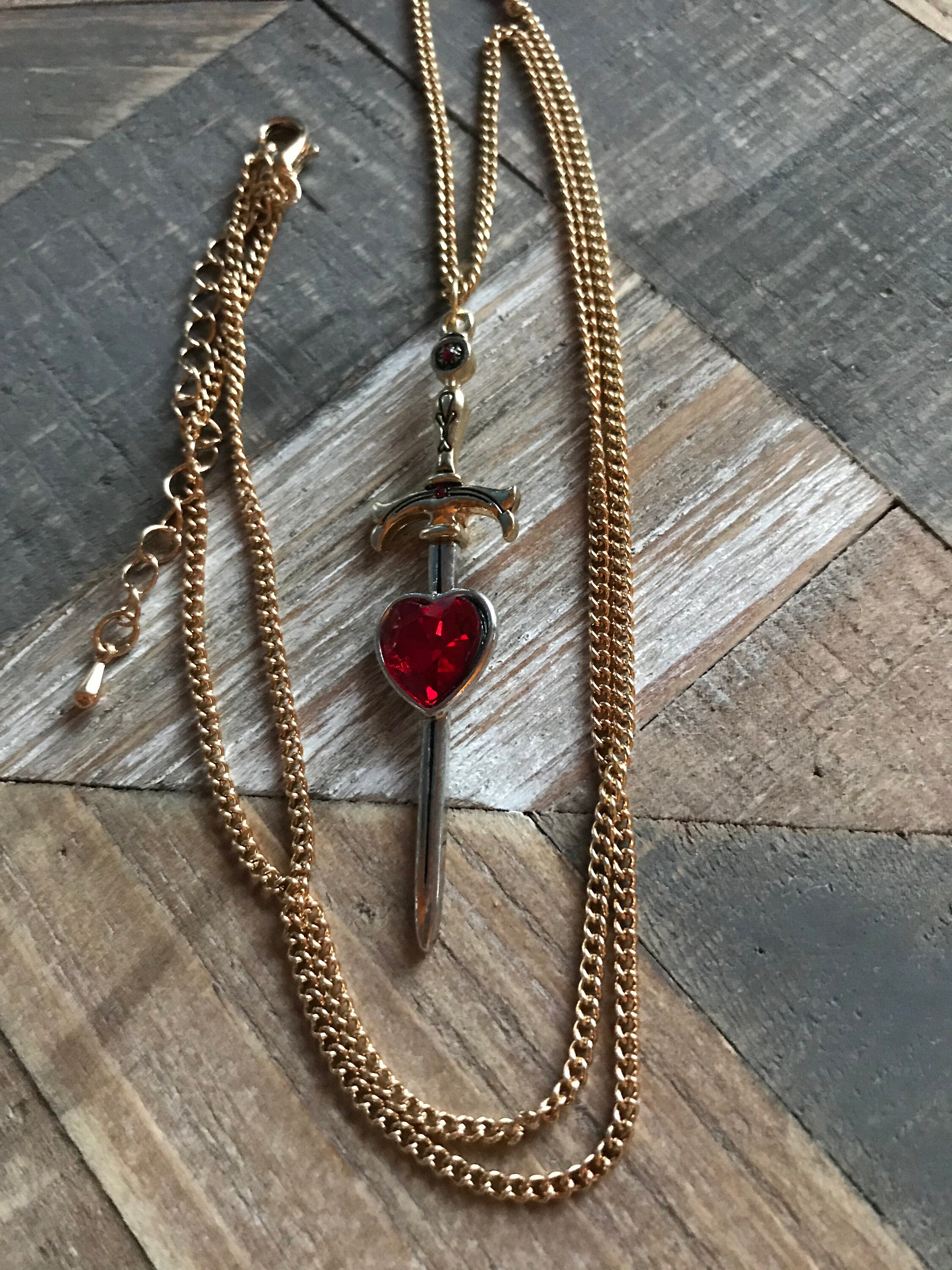 Rhinestone Heart Sword Necklace | Etsy