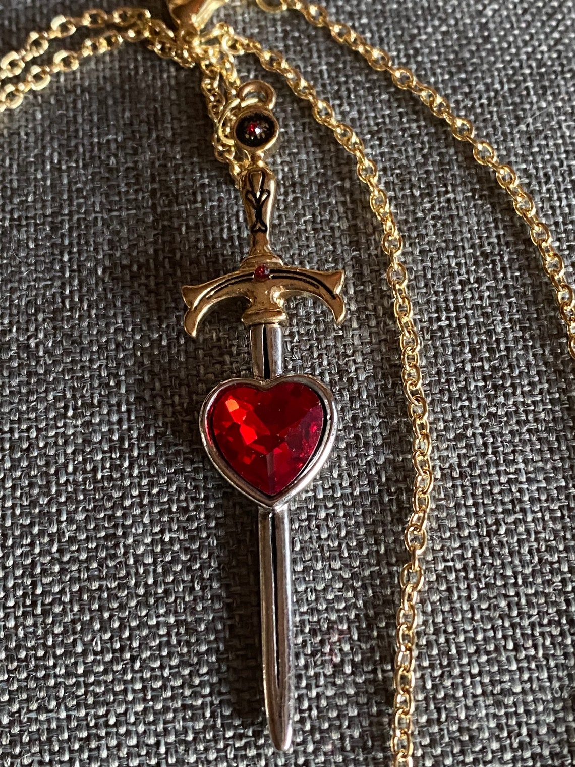 Rhinestone Heart Sword Necklace - Etsy