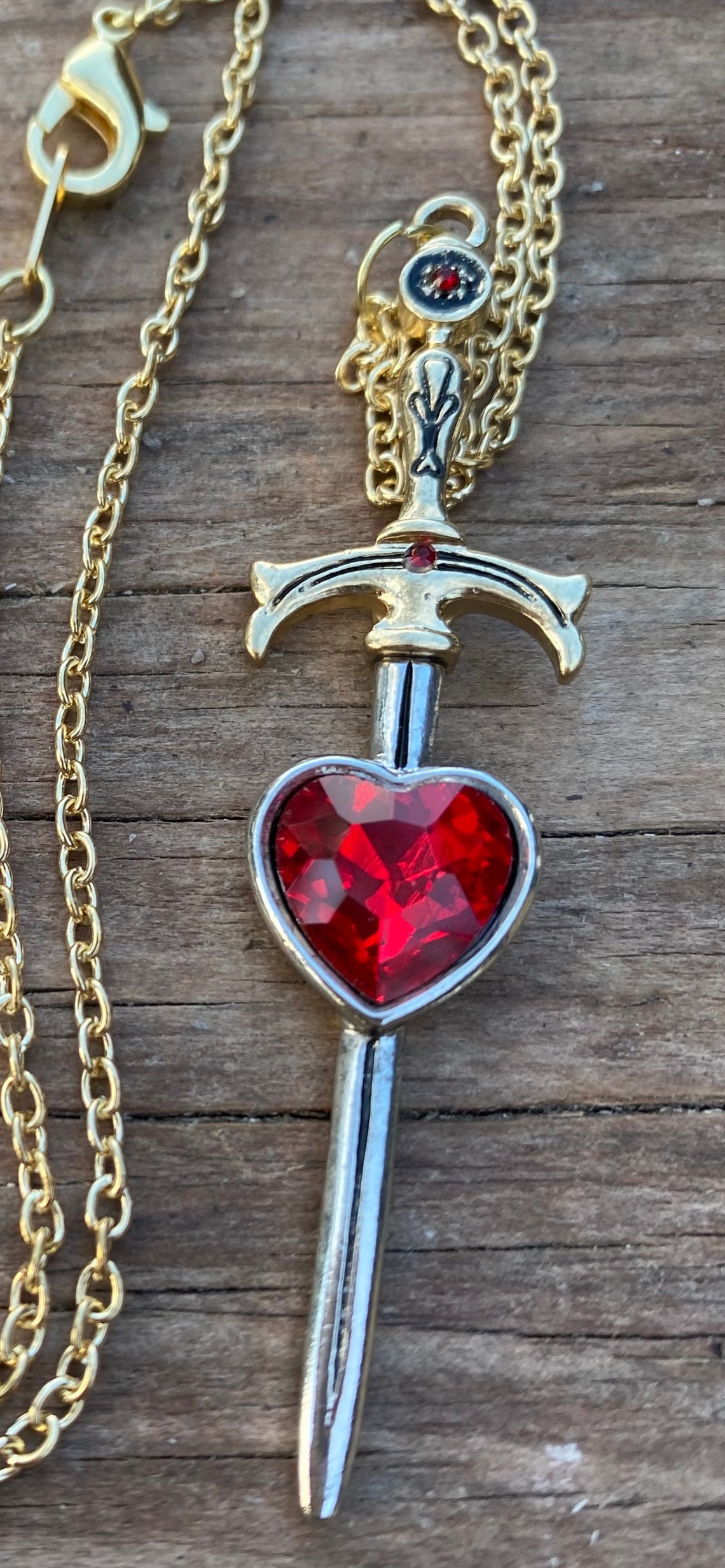Rhinestone Heart Sword Necklace - Etsy