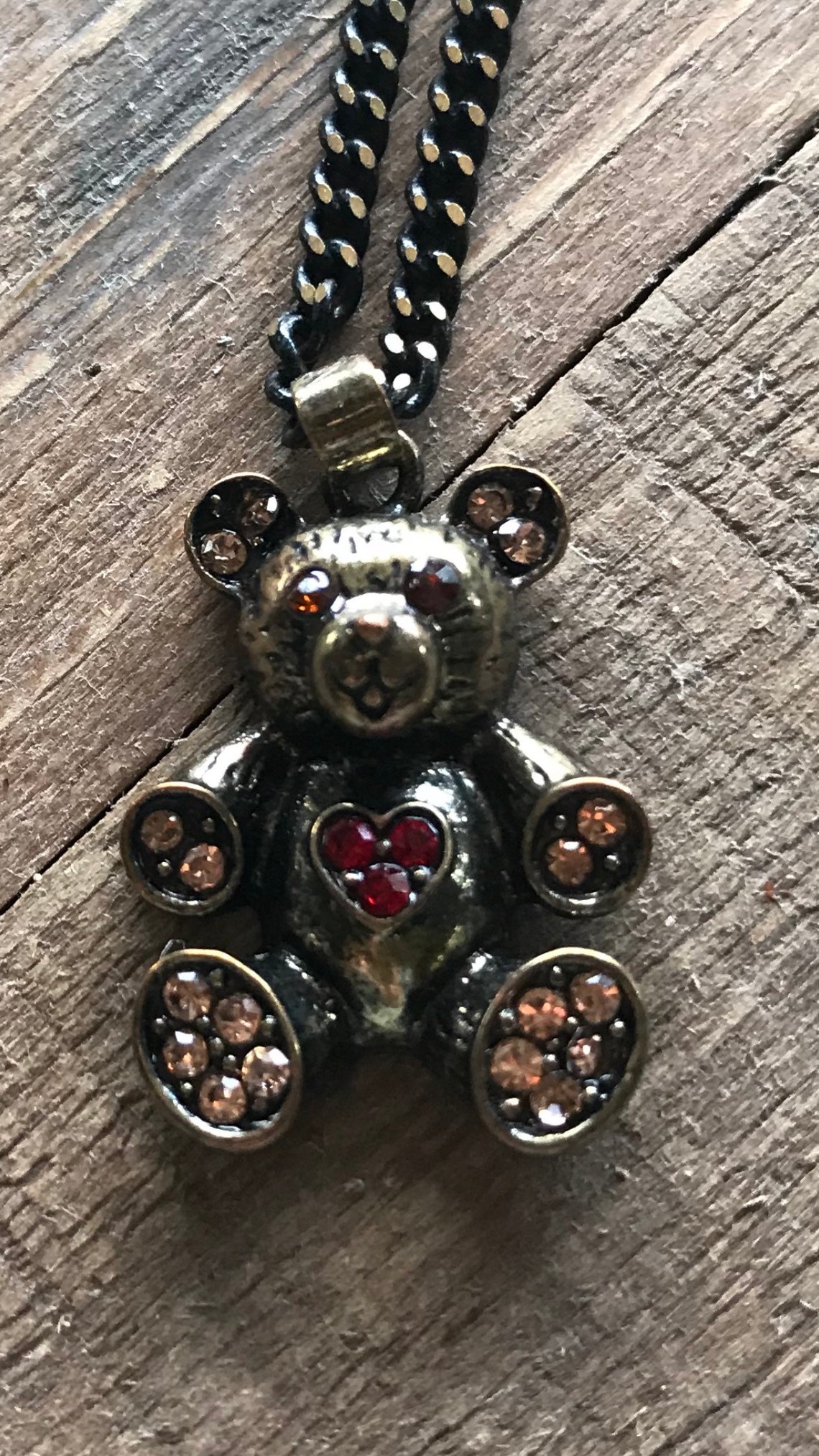 Rhinestone Teddy Bear Necklace - Etsy