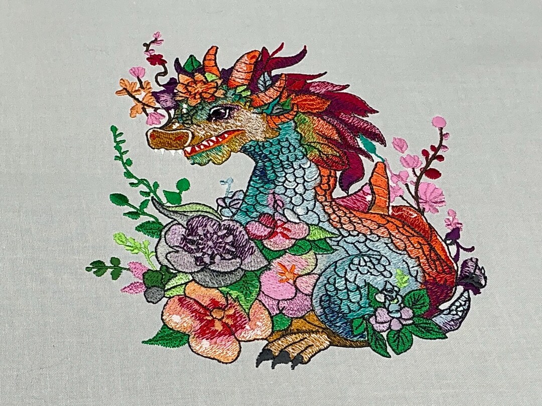 Embroidered Dragon Quilt Block: Spring Fantasy Kona Cotton - Etsy