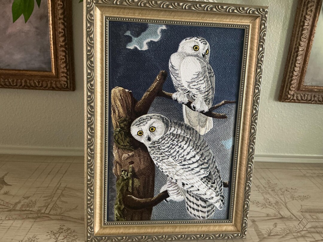 Snow Owl, Machine Embroidered in Picture Frame - Etsy