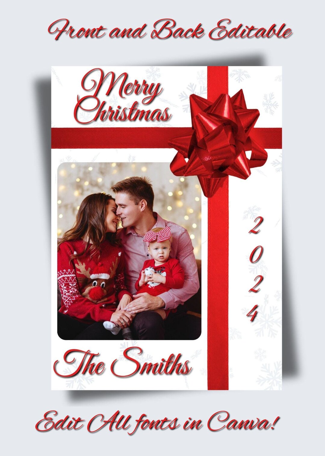 Christmas Card Template | Present Christmas Card | Red Ribbon Christmas ...