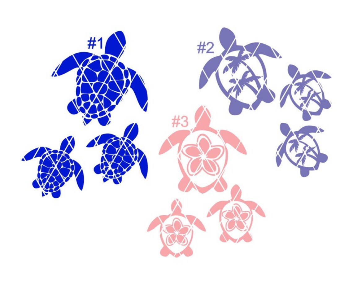 Sea Turtle Decalpalm Tree OR Flower Turtle Family Decals | Etsy