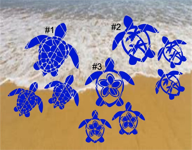 Sea Turtle Decalpalm Tree OR Flower Turtle Family Decals | Etsy