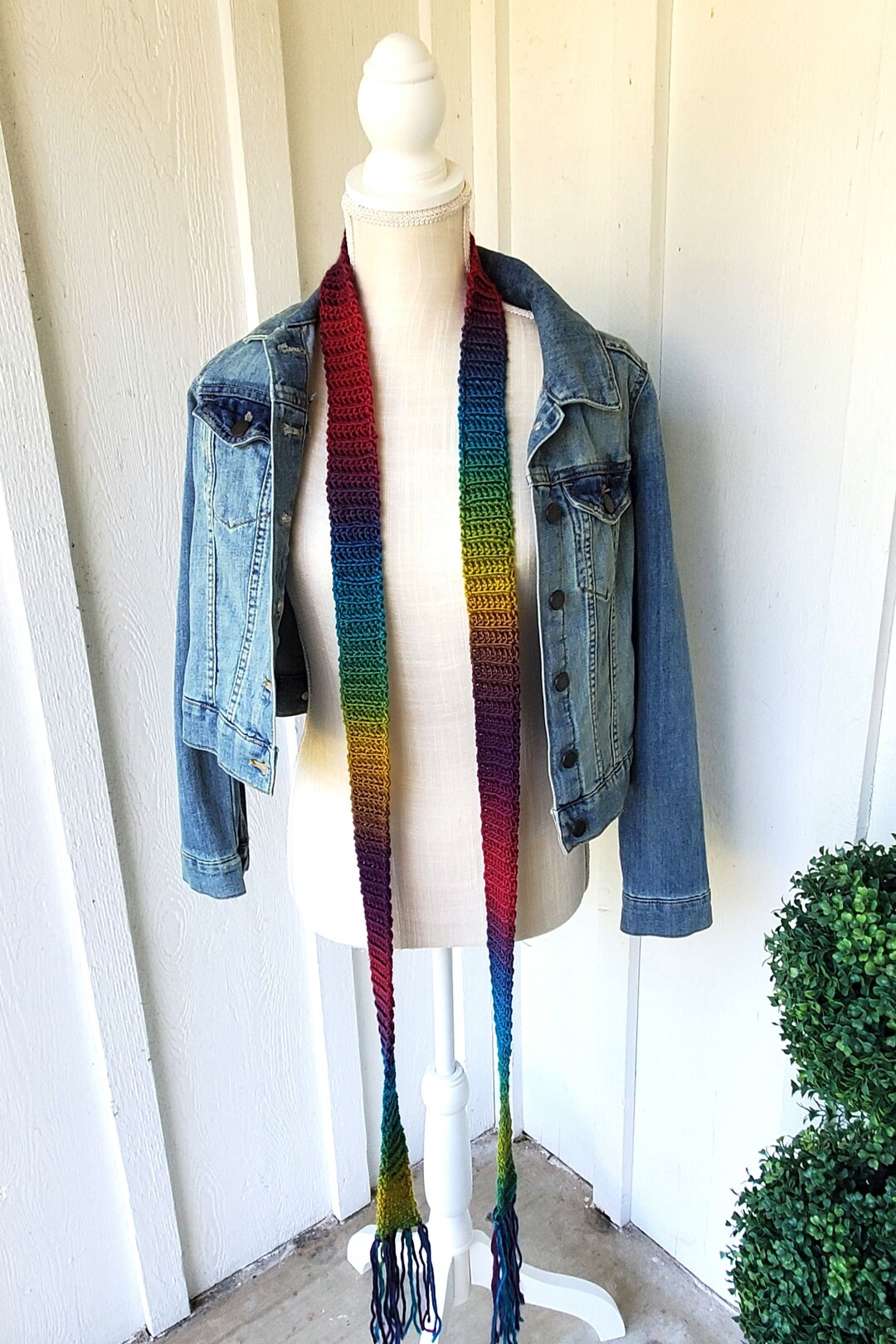 NEW Dazzling Skinny Crochet Scarf W/fringe, Long Scarf , Choker Scarf ...