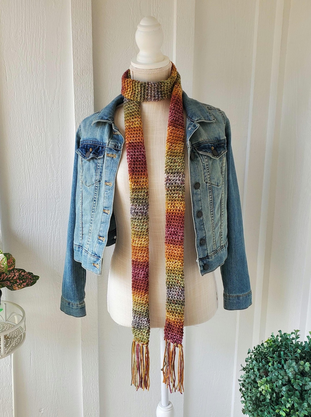 NEW Colorful Skinny Crochet Striped Tube Scarf W/fringe, Long Scarf ...