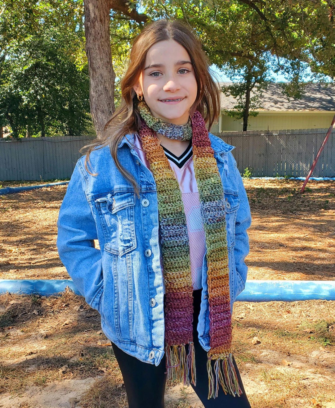NEW Colorful Skinny Crochet Scarf W/fringe, Long Scarf , Choker Scarf ...