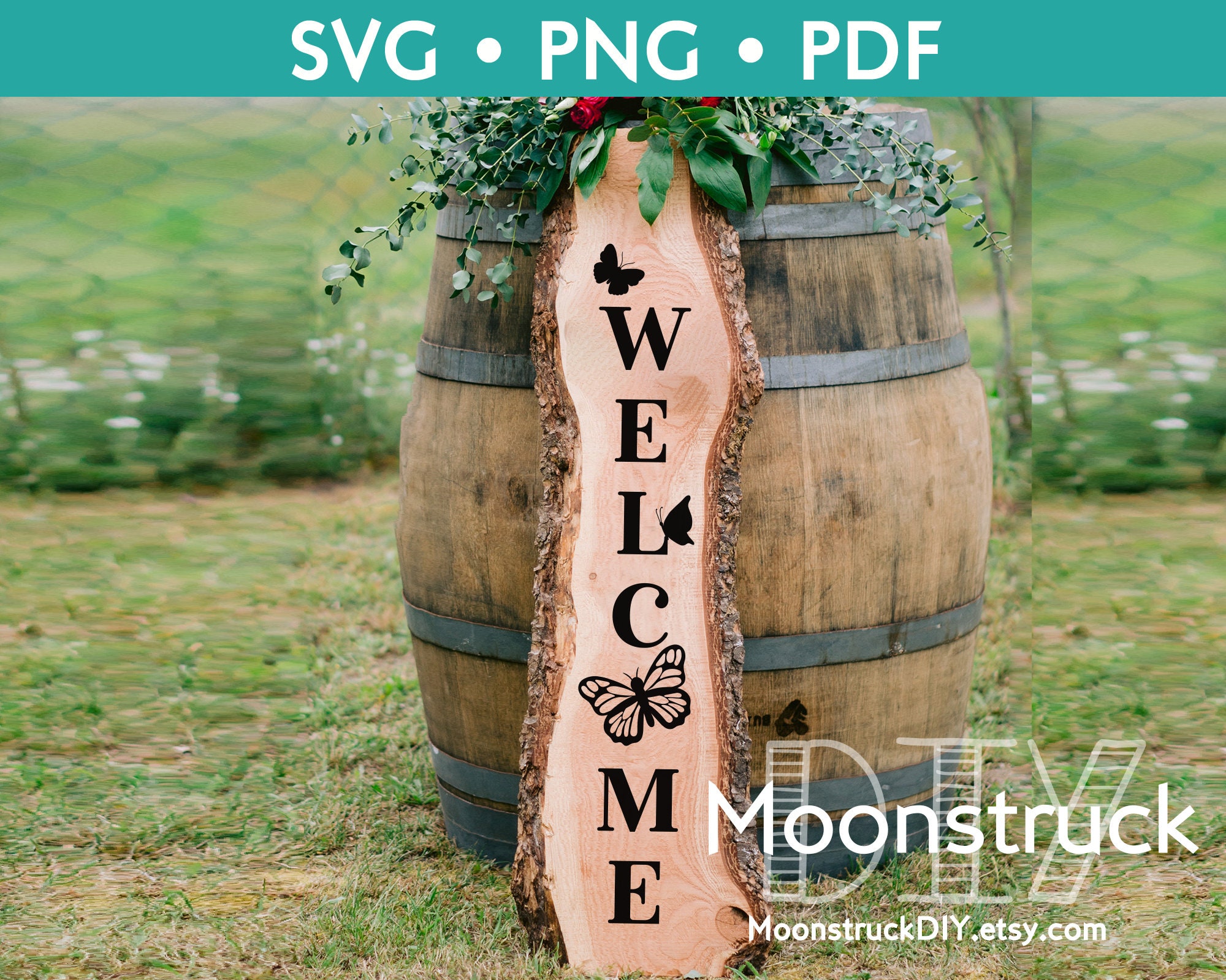 Welcome With Butterflies Vertical Porch Sign SVG - Etsy