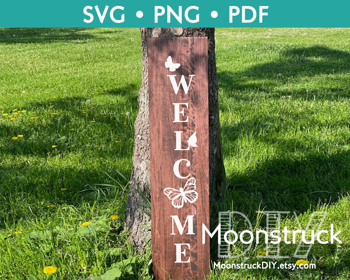 Welcome With Butterflies Vertical Porch Sign SVG - Etsy