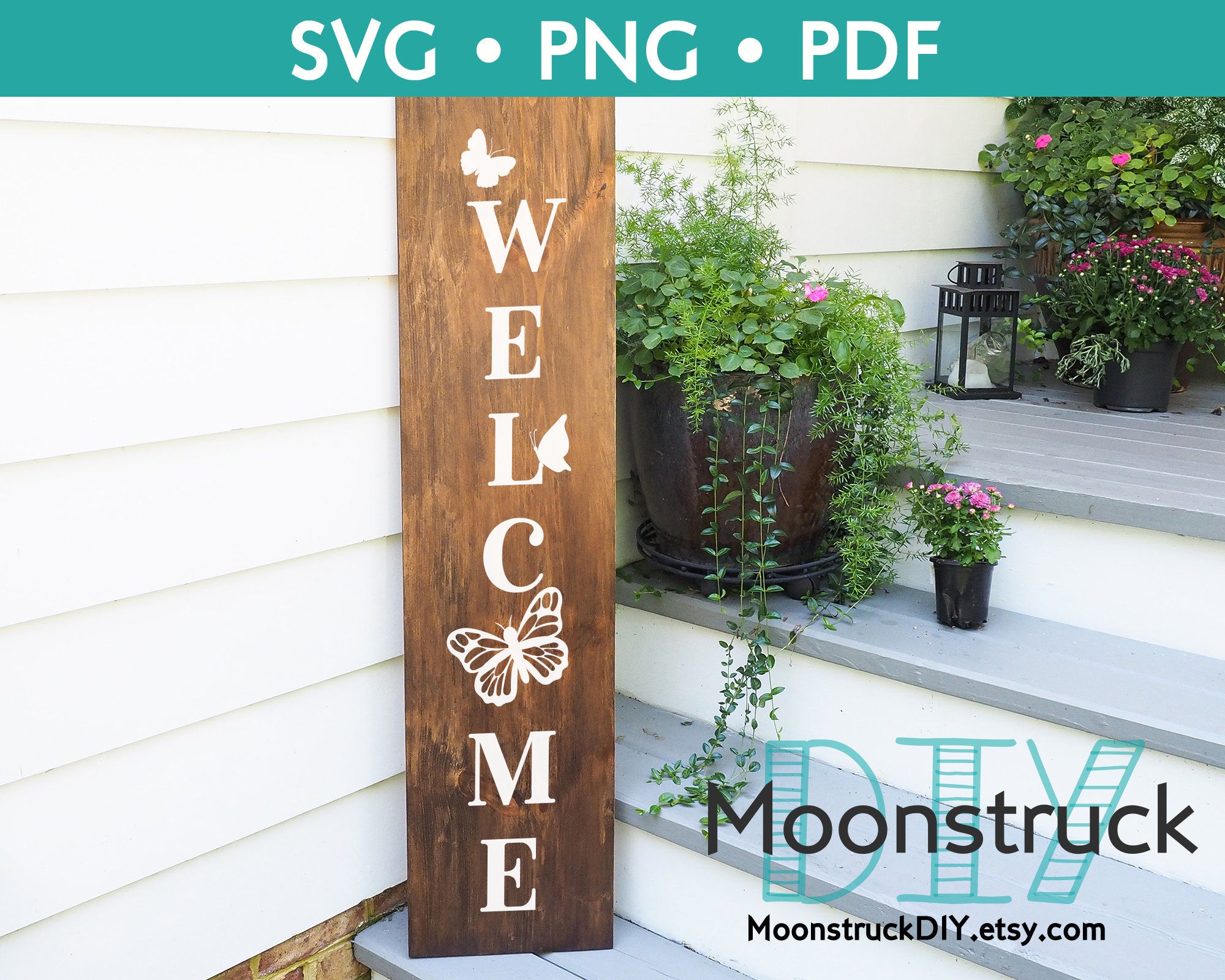 Welcome With Butterflies Vertical Porch Sign SVG - Etsy