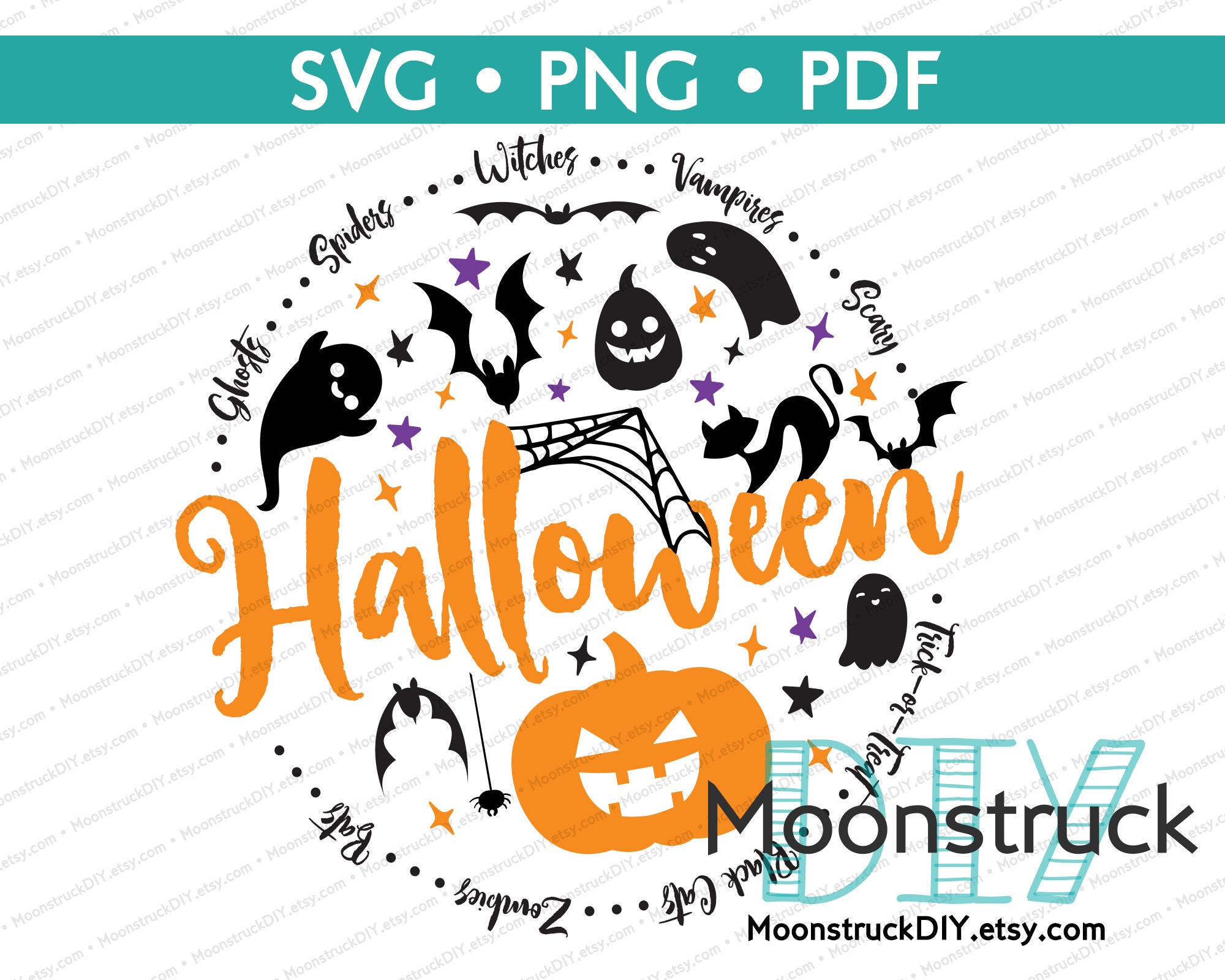 Halloween Ghosts Bats Pumpkins Cats Circle SVG - Etsy