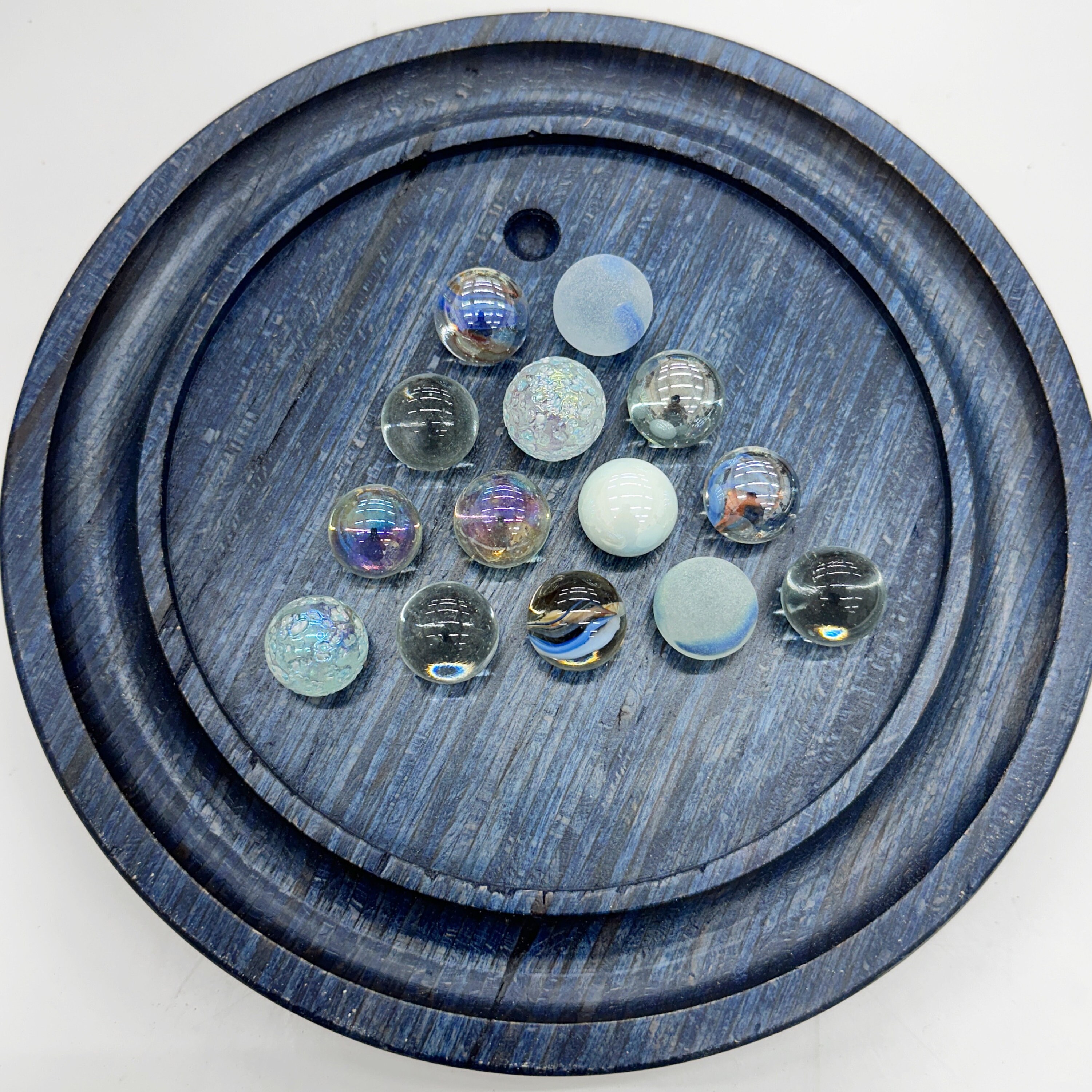 Triangle Wood Solitaire Marble Board Game Navy Blue Wood - Etsy