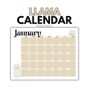 Llama Calendar Printable, Calendar for Kids, Llama Printables, Monthly ...