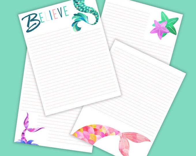 Printable Writing Paper Sweet Little Mermaid | Kawaii Stationery Illustrated Letter Paper ...