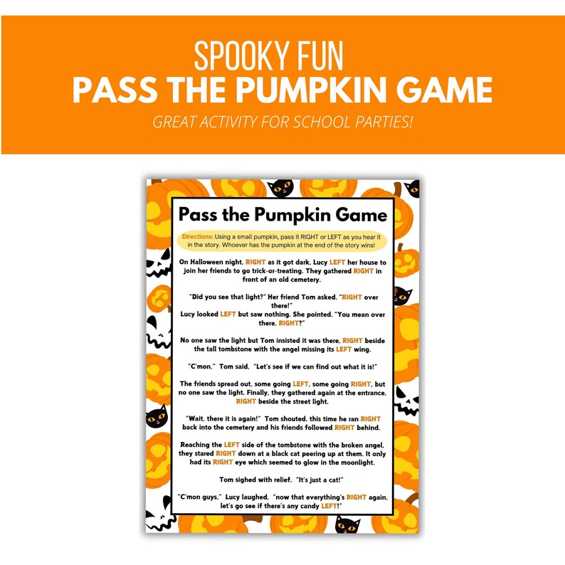 Pass the Pumpkin Game Halloween Printable, Halloween Left Right Game ...