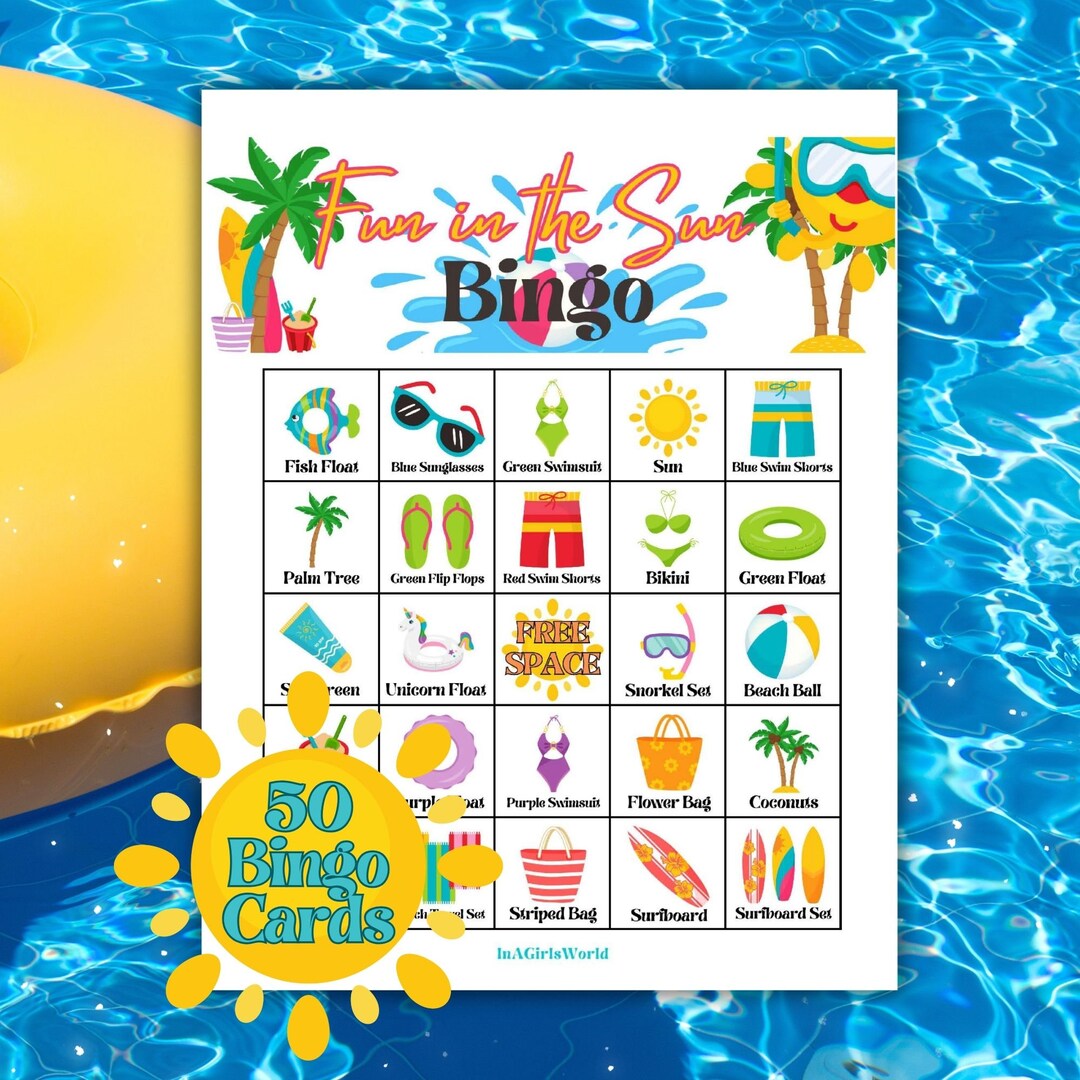 Fun in the Sun Bingo, Kids Bingo Printable, Summer Bingo, Pool Party ...