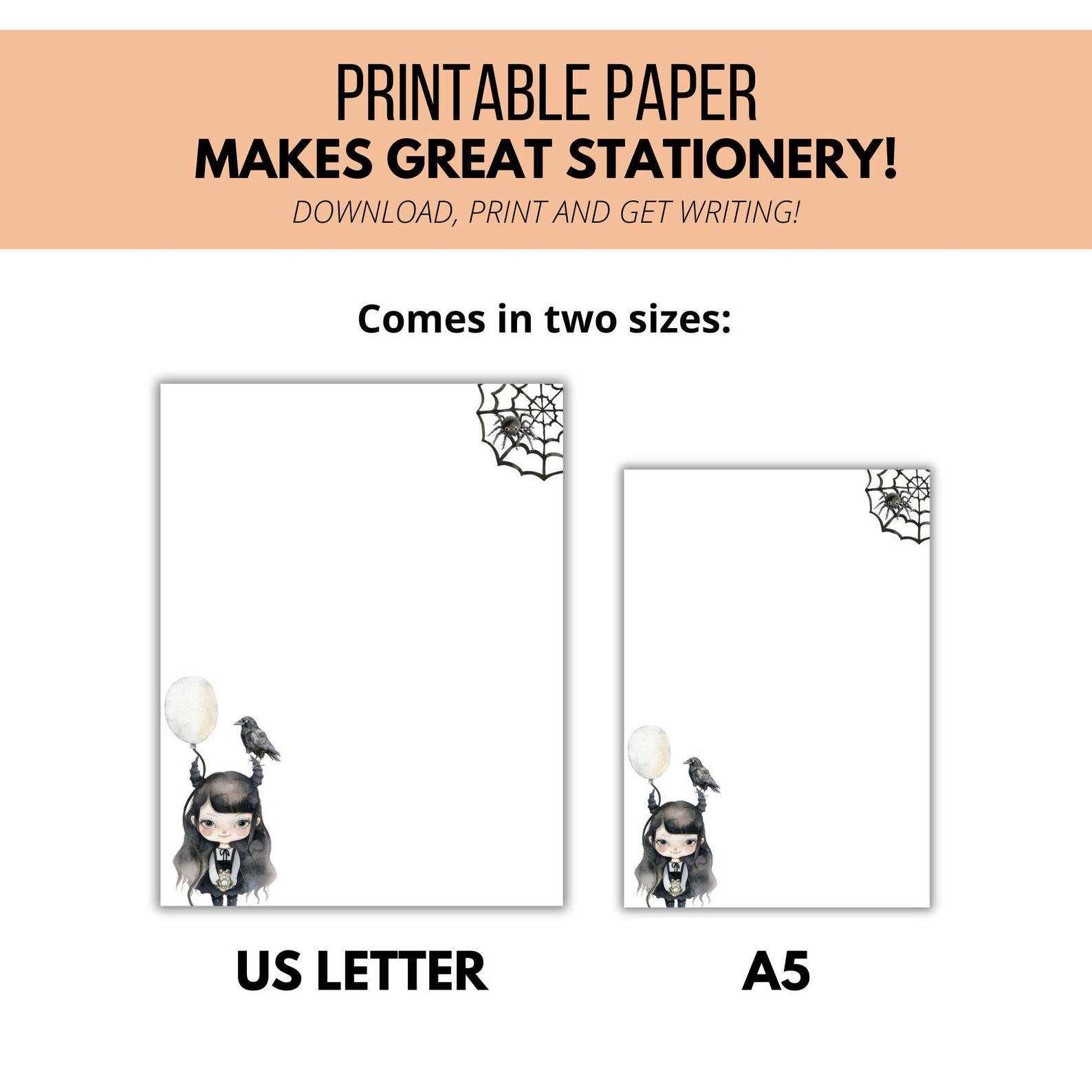 Gothic Halloween Printable Writing Paper With Lined Stationery Set for ...