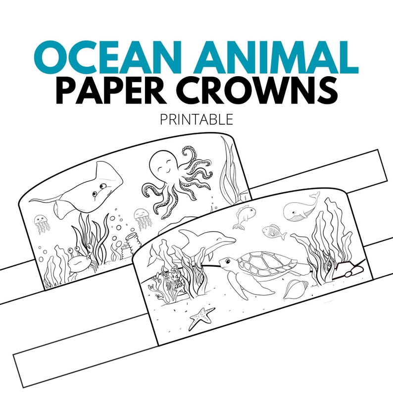 Ocean Animal Paper Crown, Printable Crown Kids, Paper Crown Kids, Kids ...