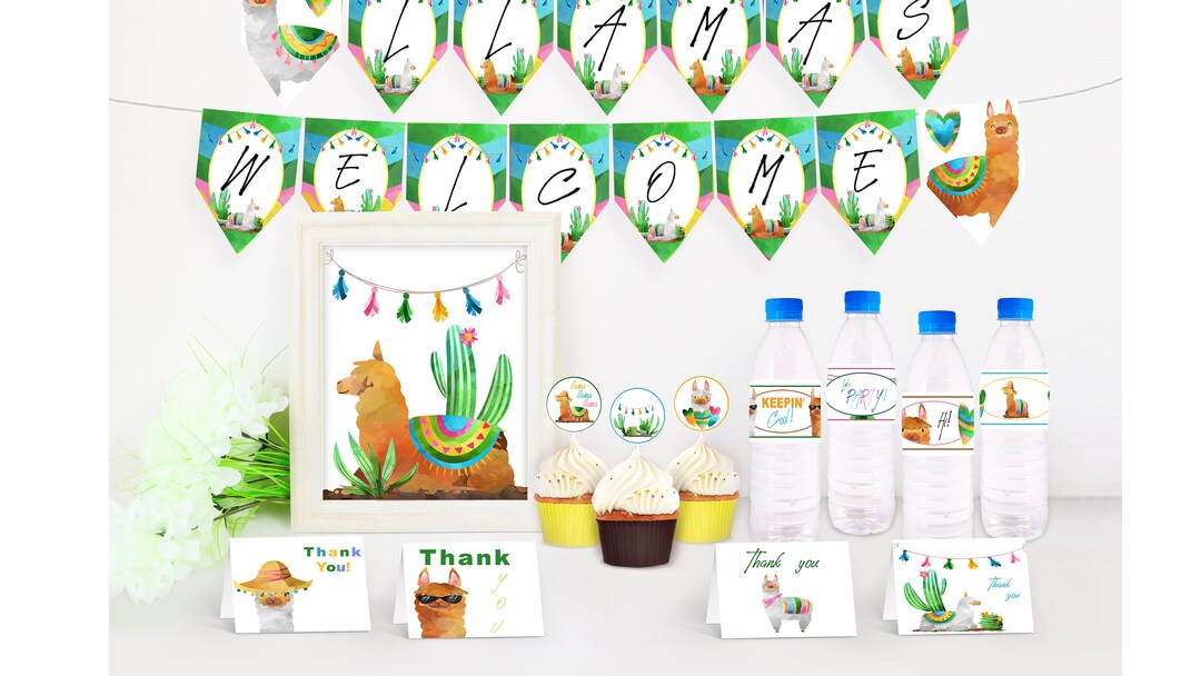 Llama Birthday Printable Bundle, Llama Party Decor, Girls Llama Party ...