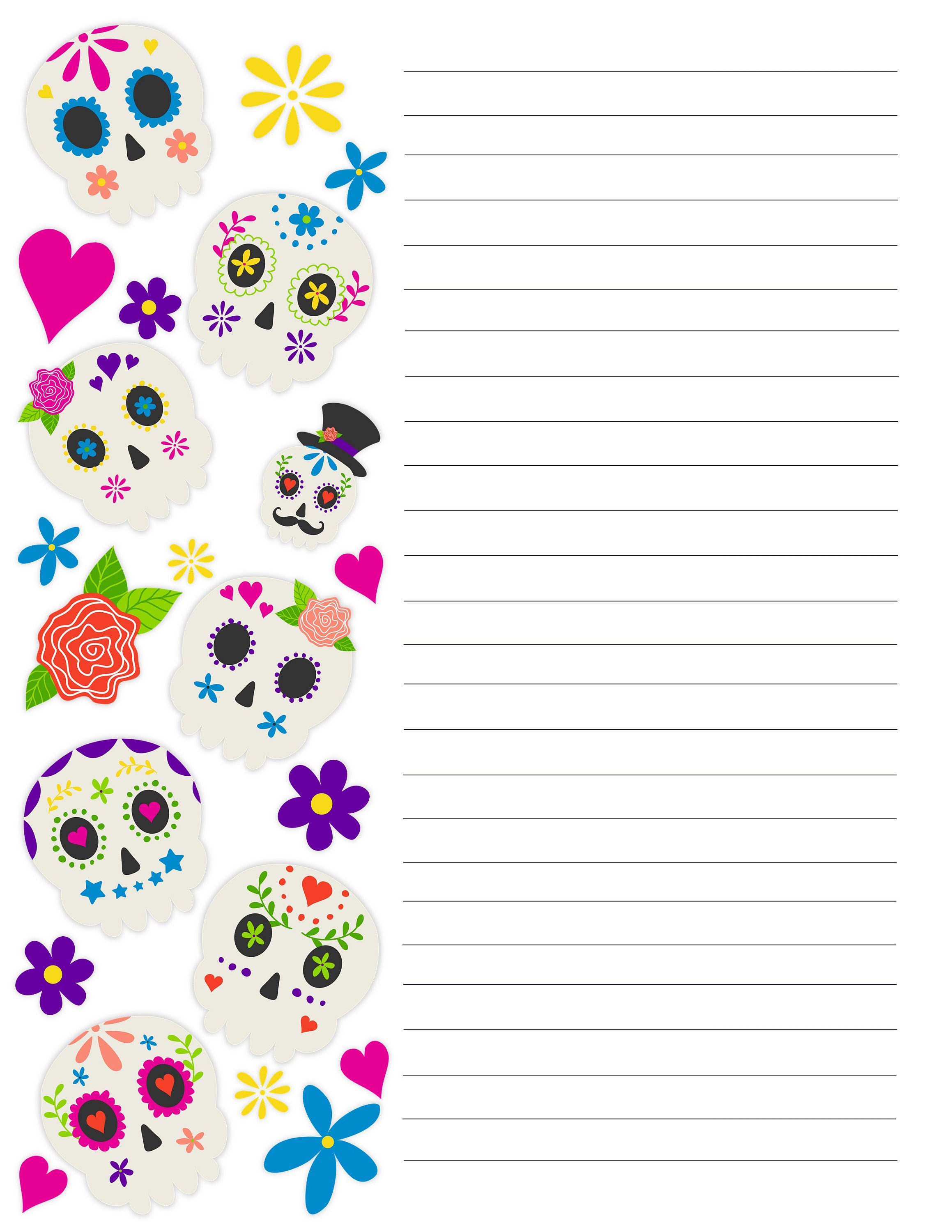 Sugar Skull Digital Stationary/sugar Skull Girl Stationery/day of the ...