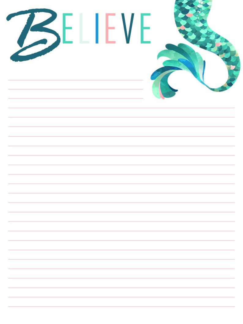 Mermaid Writing Paper ~ Mermaid Tail Stationery ~ Watercolor Mermaid ...