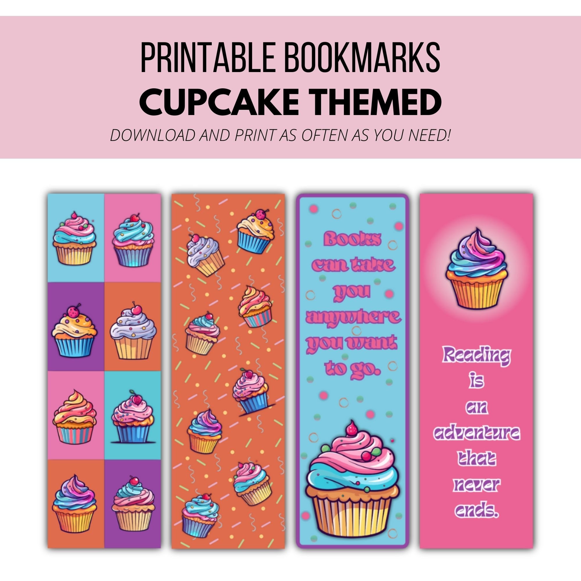 Cute Cupcake Printable Bookmarks Set: Book Lover Gift for Kids, Girls ...