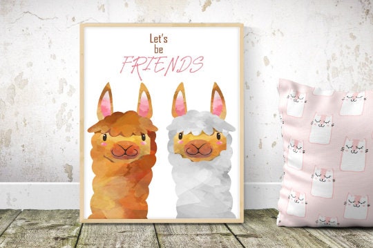 Llama Gifts-let's Be Friends Llama Wall Art Print-digital Download-kid ...